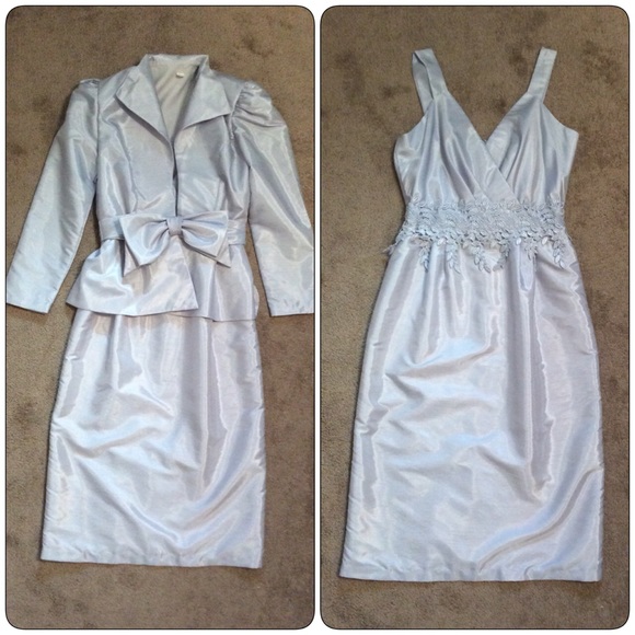 Vintage | Dresses | Gorgeous Silver Gray Vintage Dress Jacket Set ...